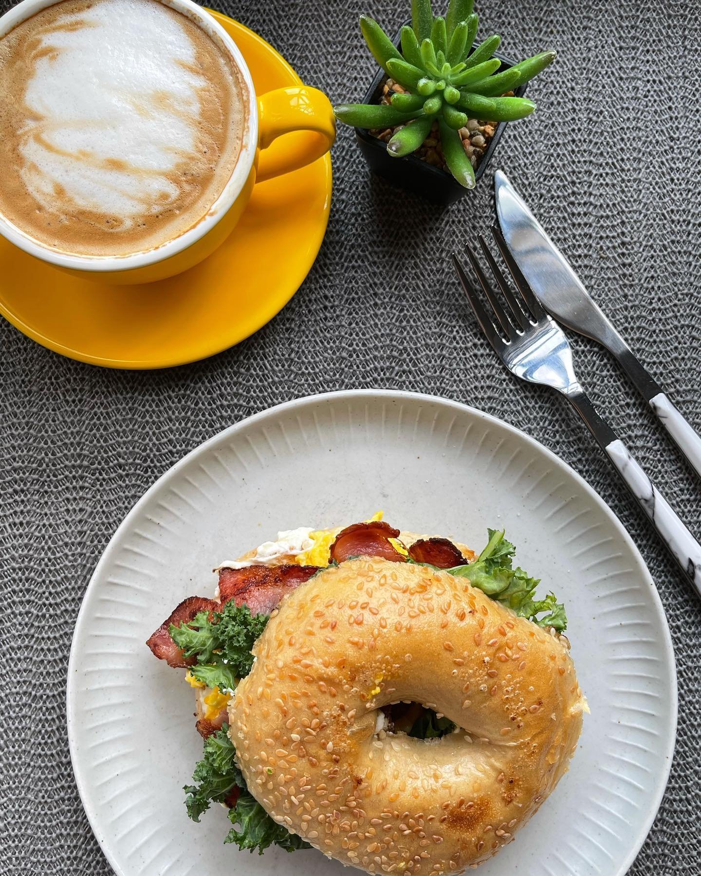 Donut for Breakfast with Egg, Bacon and Kale